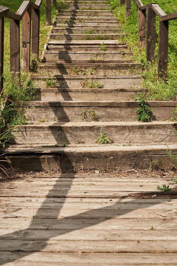 Old Wooden Staircase on a Grassy Ravine Slope Stock Image - Image of ...