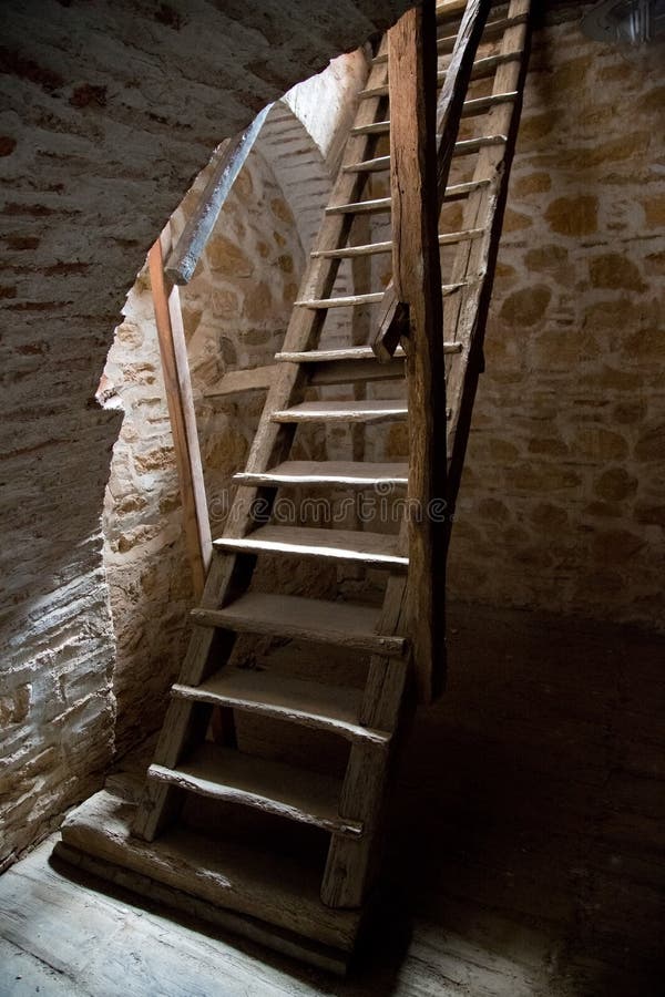 Old Wooden Stairs in the Tower Stock Photo - Image of cross, ancient ...
