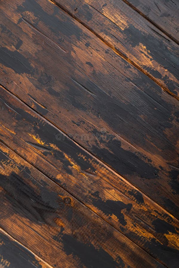 Old Wooden Surface Background, Scuffed Boards with Black Paint Stains ...