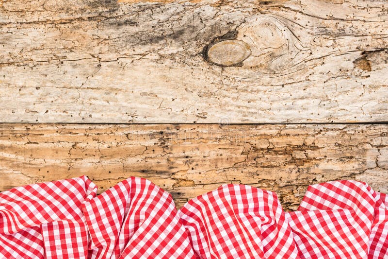 Vintage Wooden Background with Red Checked Tablecloth Stock Image ...
