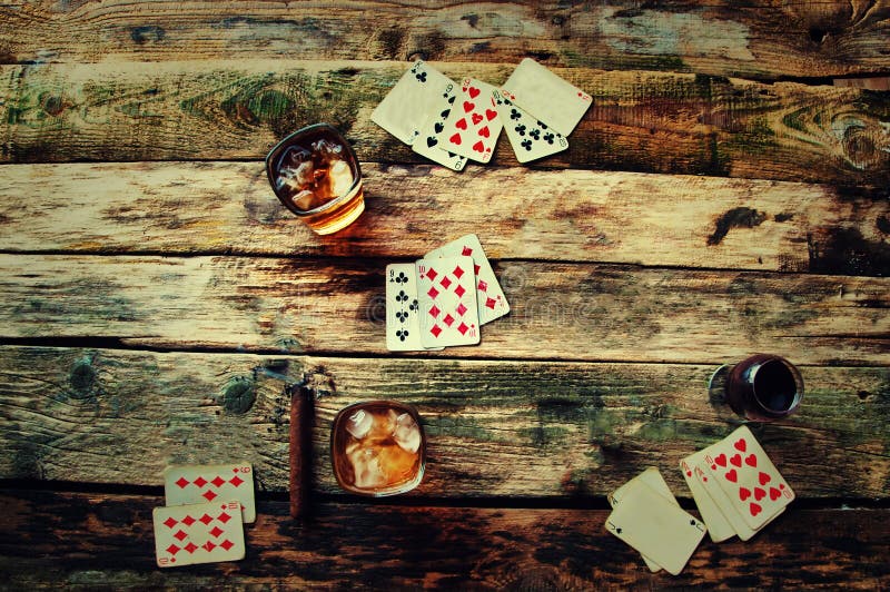 Old Wooden Table To Play Cards from Above Stock Image - Image of ...