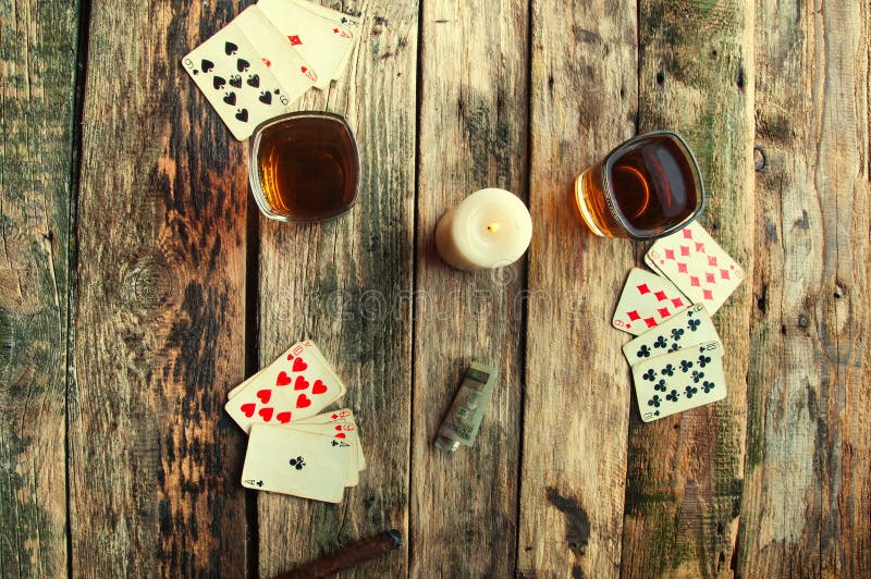 Old Wooden Table To Play Cards from Above Stock Image - Image of irish ...