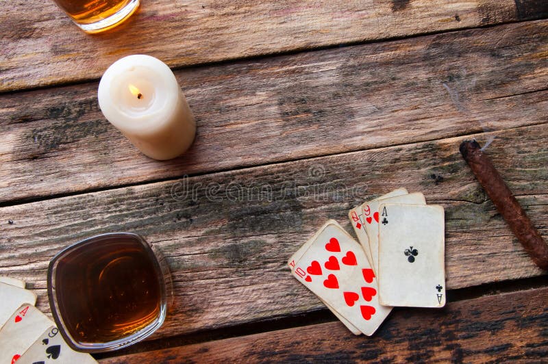 Old Wooden Table To Play Cards from Above Stock Image - Image of ...