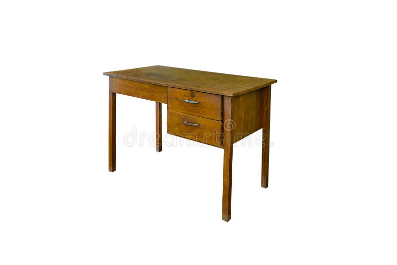 Old Wooden Teacher Table Isolated on White Background Stock Image ...