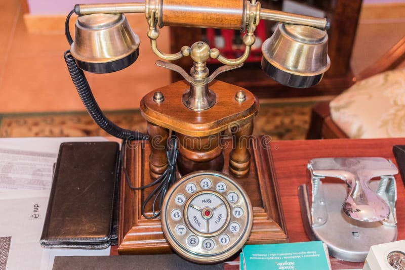 Old Wooden Telephone on Desk Stock Photo - Image of icon, line: 151675214