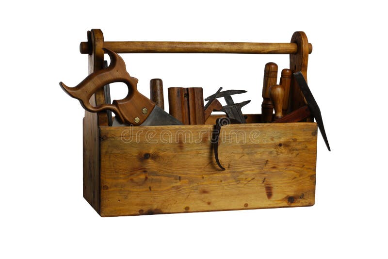 Old Wooden Tool Box Full of Tools Isolated Stock Photo - Image of plank ...