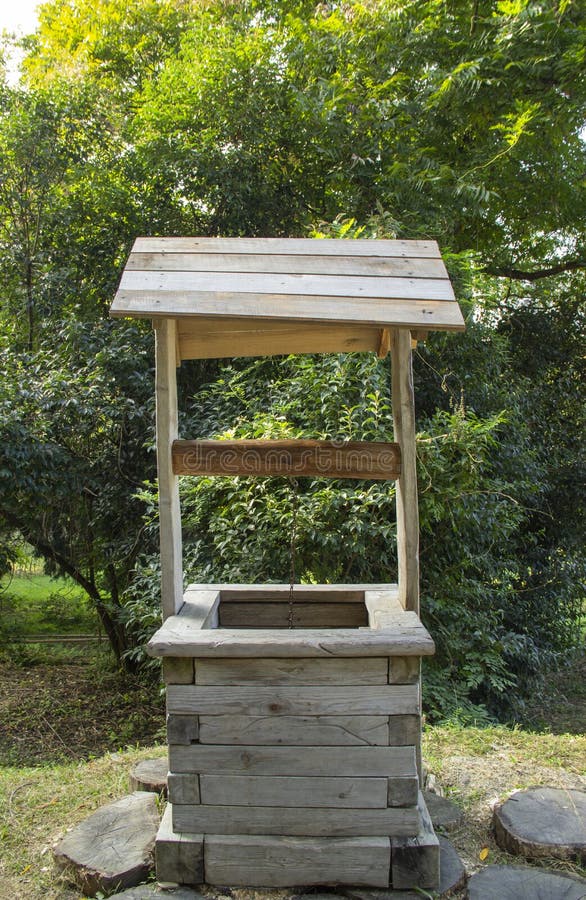 Old Wooden Water Well. Source of Drinking Water in the Park Stock Photo ...