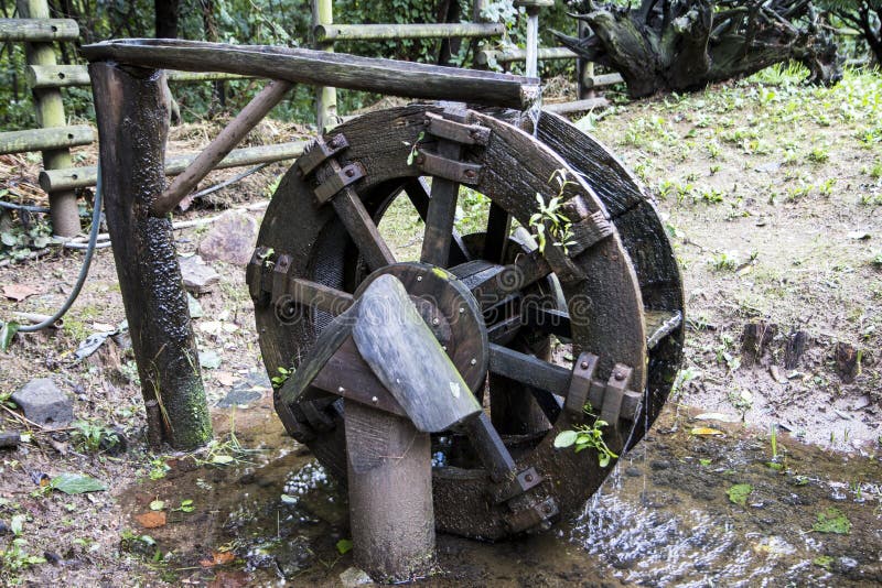 Old Wooden Waterwheel in the Forest Stock Image - Image of iron ...