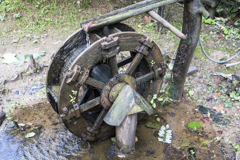 Old Wooden Waterwheel in the Forest Stock Photo - Image of mill ...