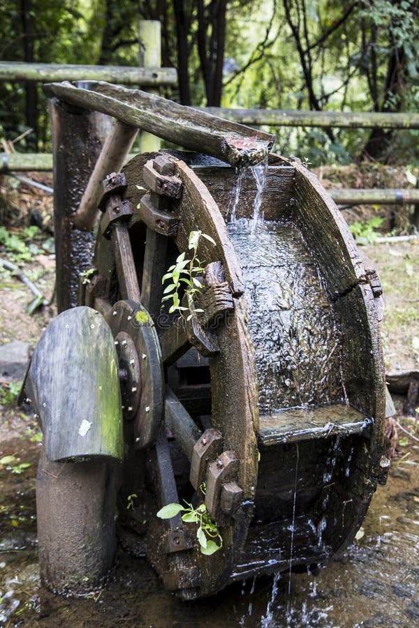 Old Wooden Waterwheel in the Forest Stock Image - Image of cart, lock ...