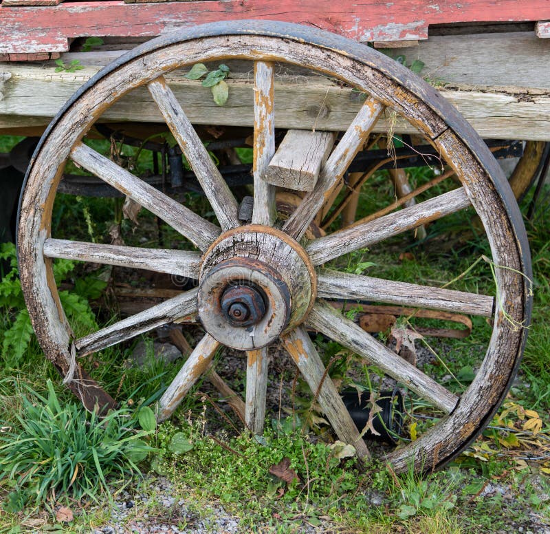 Old Wooden Wheel on a Carriage, Spokes Stock Image - Image of tire ...
