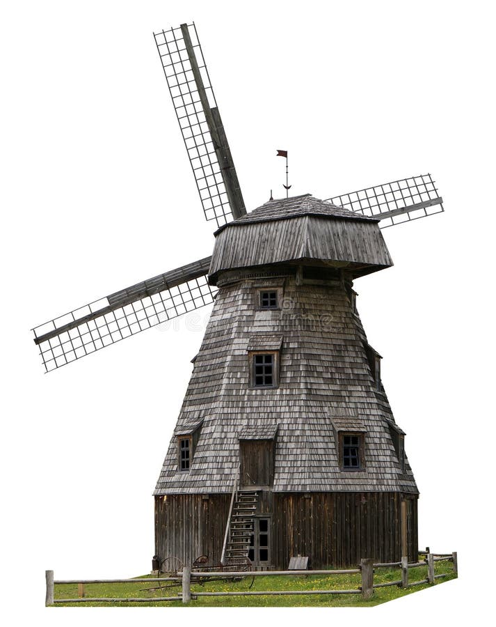 Old Wooden Windmill. Isolated on White Stock Photo - Image of historic ...