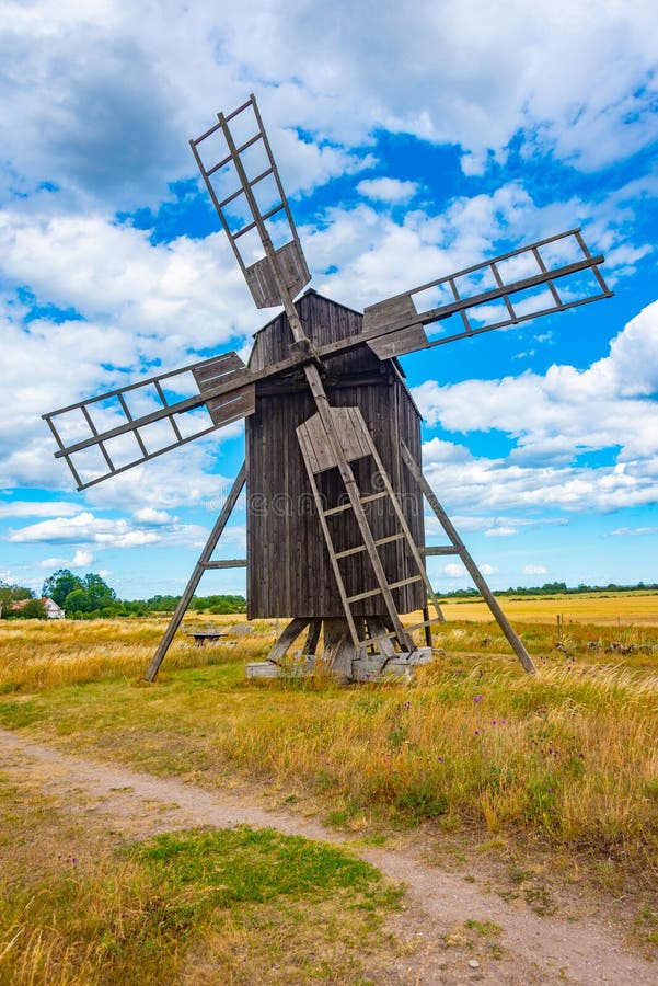 Old Wooden Windmill at Oland Island in Sweden Stock Photo - Image of ...