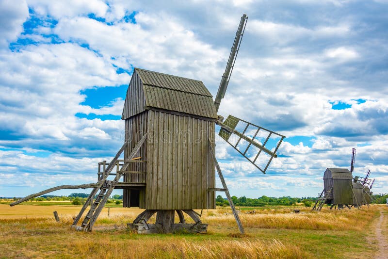 Old Wooden Windmill at Oland Island in Sweden Stock Photo - Image of ...