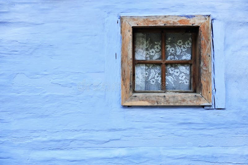 Old Wooden Window on Blue Wall Stock Photo - Image of traditional, blue ...