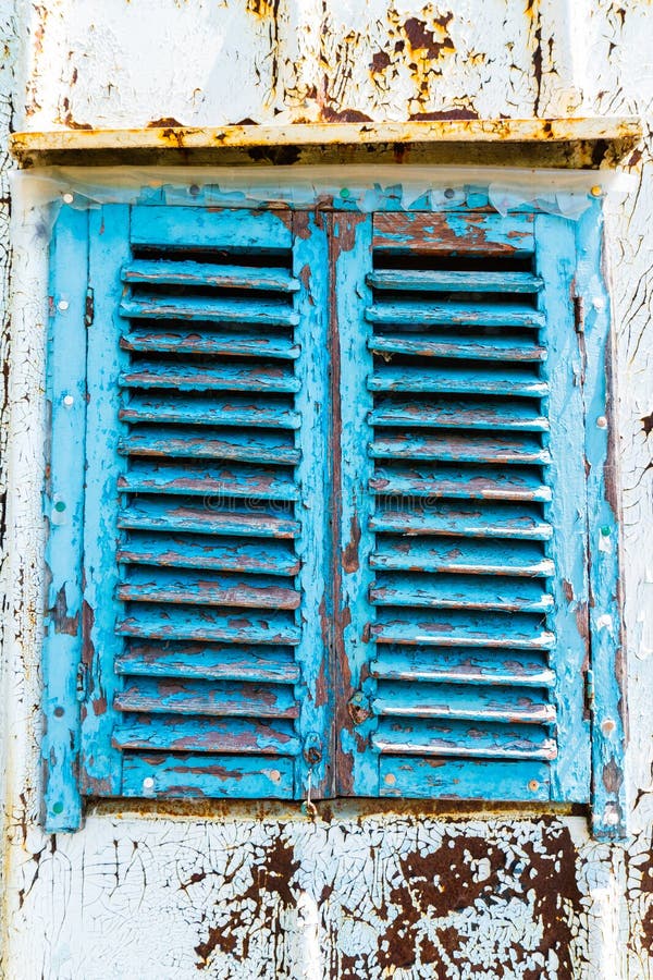 Old Wooden Window Painted Blue with Rusty Lock. Texture, Wall of an Old ...