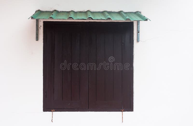 The Old Wooden Windows is Close with Green Roof Stock Photo - Image of ...