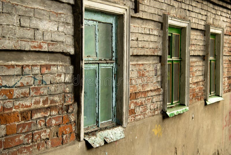 Old Wooden Windows on the Ground Floor. Stock Photo - Image of ...
