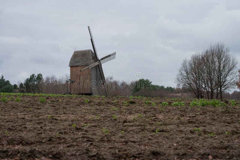 Old Woody Flour Mill on the Field Stock Image - Image of green, mill ...