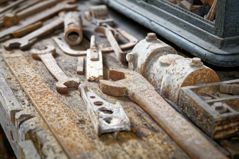 Old Workbench Full of Disused Tools, Concept Consumed, Worn Stock Photo ...