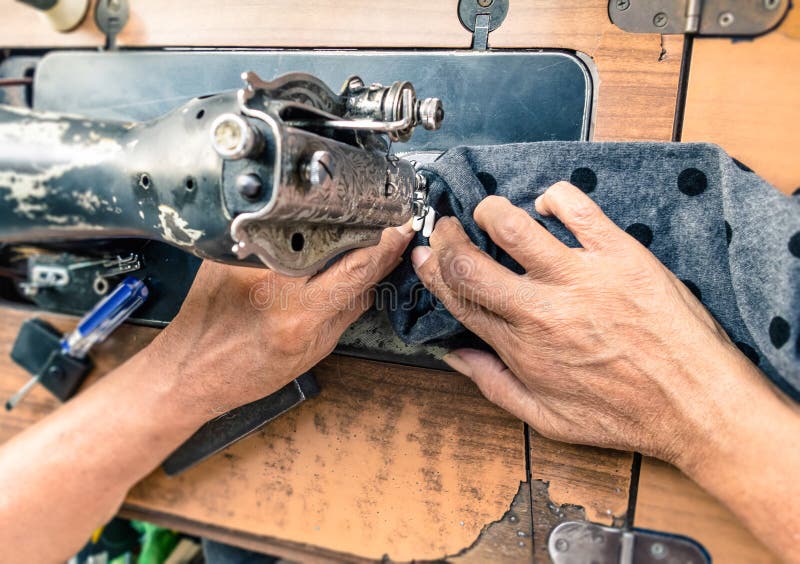Old Working Hands at Sewing Machine Stock Image - Image of clothing ...