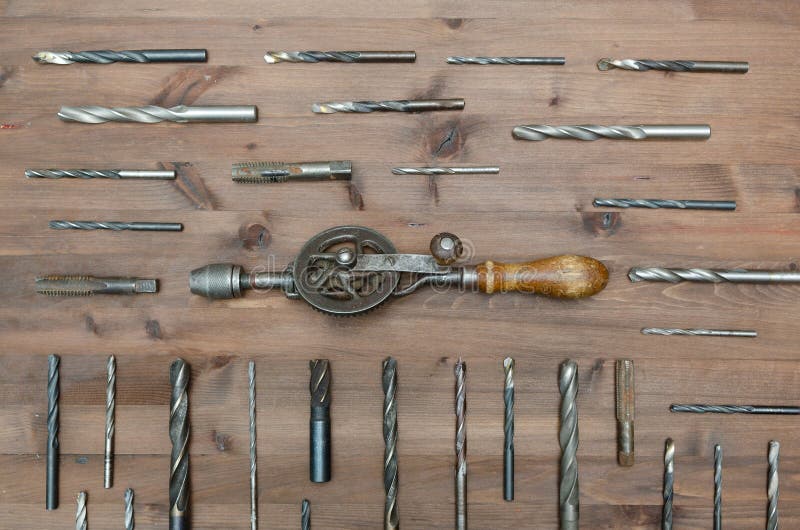 Old Working Tools. a Hand Drill with Drills on Stock Photo - Image of ...