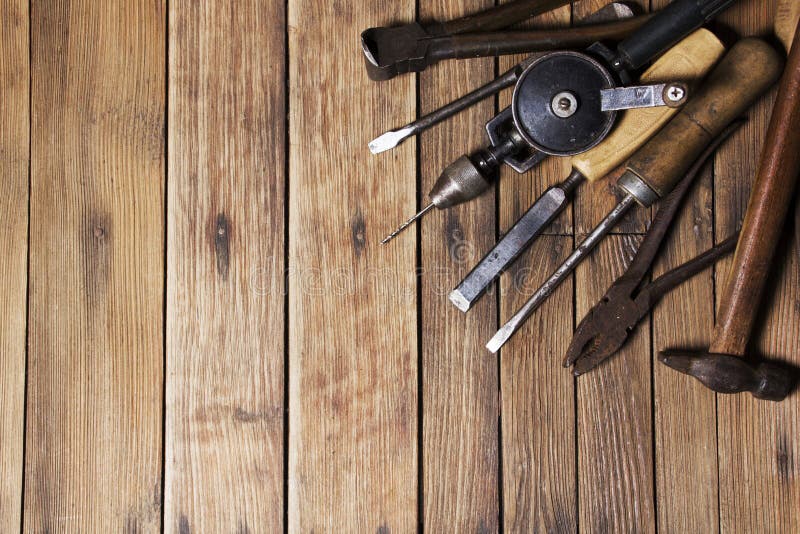 Old Carpenter Tools of the Master at His Workplace Stock Image - Image ...