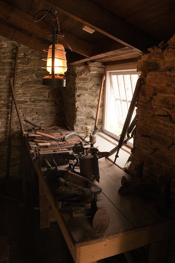 Old workshop with tools stock photo. Image of antique - 22296522