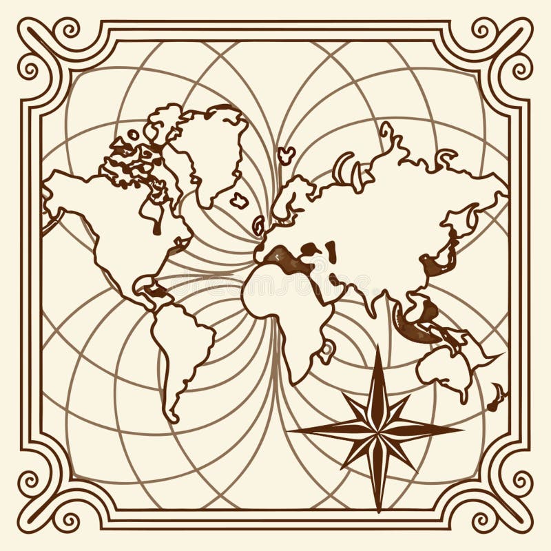 Old World Map with Compass Rose, Symbolizing Exploration and History ...