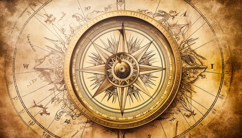 Old world map with compass stock illustration. Illustration of vintage ...