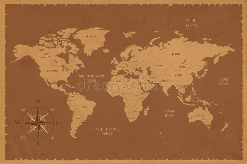 Old World Map in Vintage Style. Stock Vector - Illustration of pacific ... Old World Map in Vintage Style. Stock Vector - Illustration of pacific ...