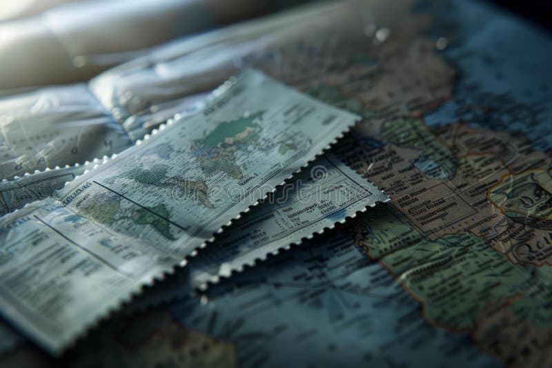 Old World Postage Stamps Showing a Map of the World Laying on an ...