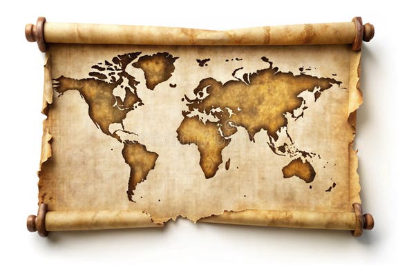 Old World Scroll Map Isolated 3D Illustration Stock Illustration ...