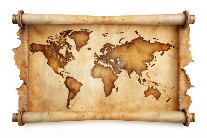 Old World Scroll Map Isolated 3D Illustration Stock Illustration ...