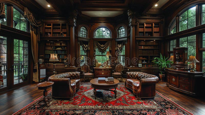 Old-world Study with Rich Wood Paneling and a Hidden Bookcase Door ...