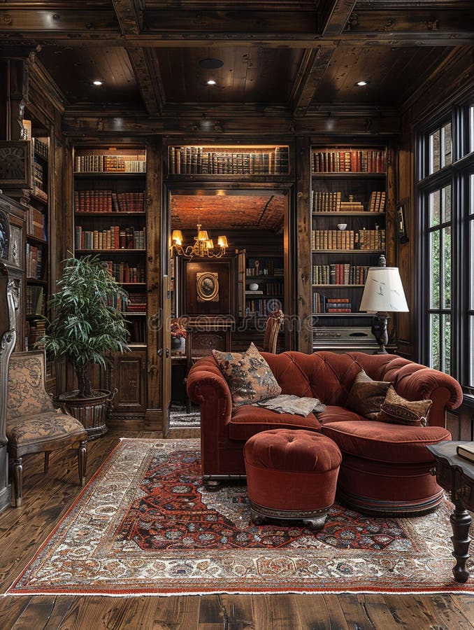 Old-world Study with Rich Wood Paneling and a Hidden Bookcase Door ...