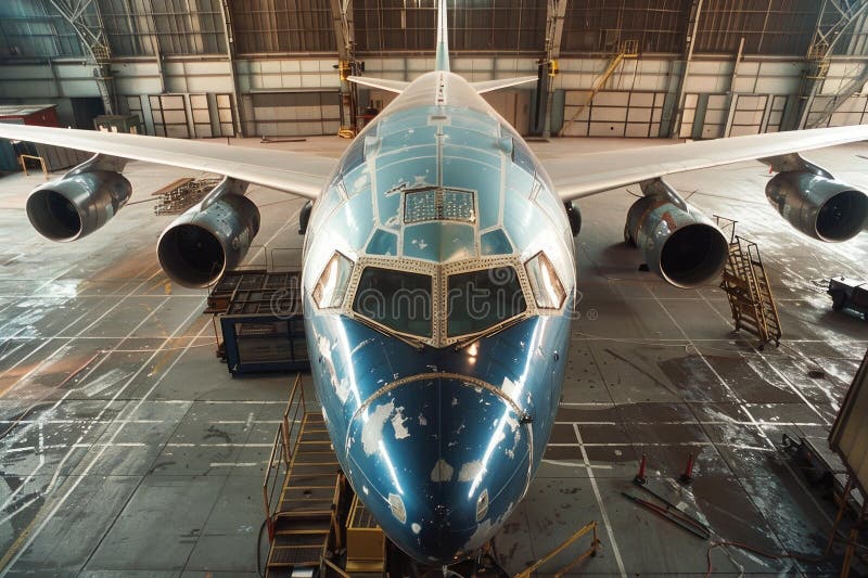 Old Airplane Undergoing Maintenance in Hangar Stock Photo - Image of ...