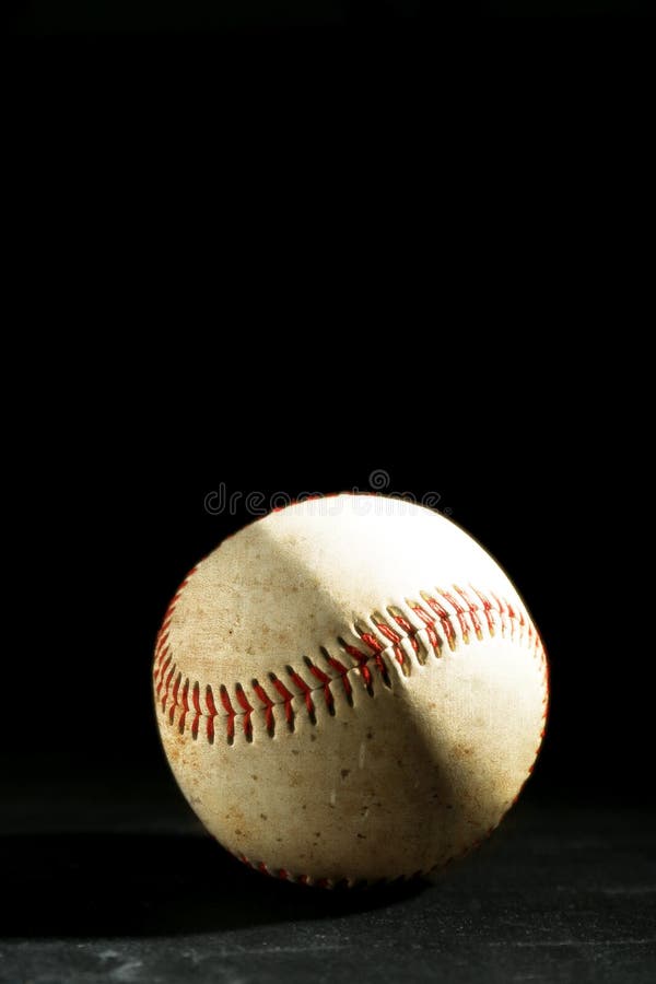 Old Worn Baseball Ball on Black Background Stock Image - Image of black ...