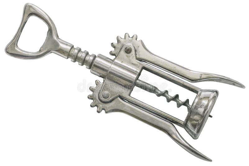 Old Worn Chrome Plated Wing Corkscrew Reverse Side Isolated on White ...
