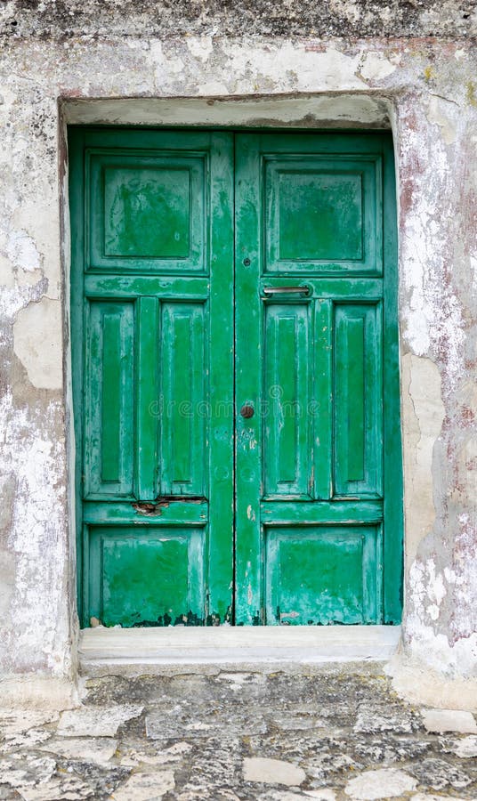 Old, Worn, Green-painted Wooden Doors. Architectural Element Stock ...