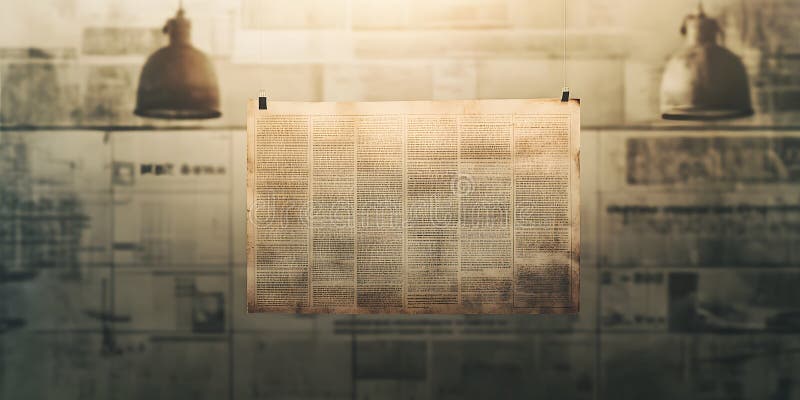 Old, Worn, and Hanging Newspaper with Black Ink Text Stock Illustration ...