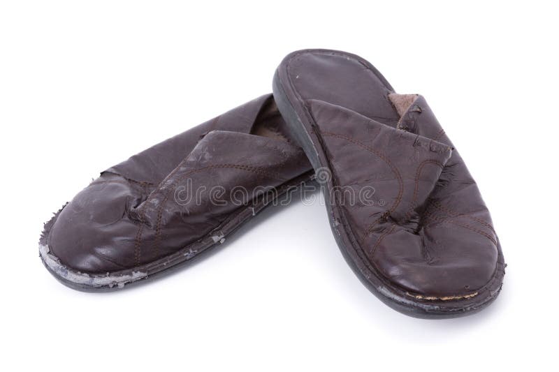 Old worn leather slippers stock image. Image of brown - 363160429
