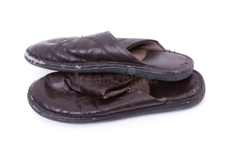 Old worn leather slippers stock image. Image of shoe - 363160423