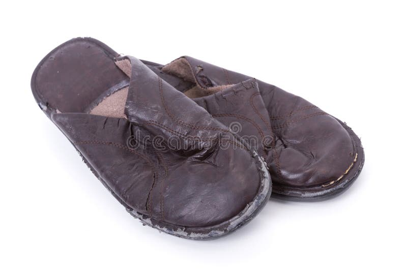 Old worn leather slippers stock photo. Image of closeup - 363160430