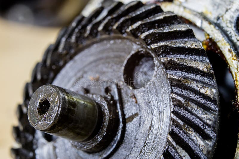 Old Worn Out Gears in an Angular Gear. Mechanical Accessories De Stock ...