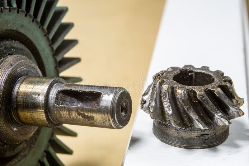 Old Worn Out Gears in an Angular Gear. Mechanical Accessories De Stock ...