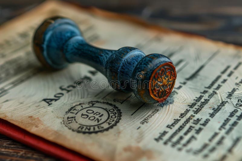 Old Worn Paper Document with Wax Seal and Stamp on Wooden Table Stock ...