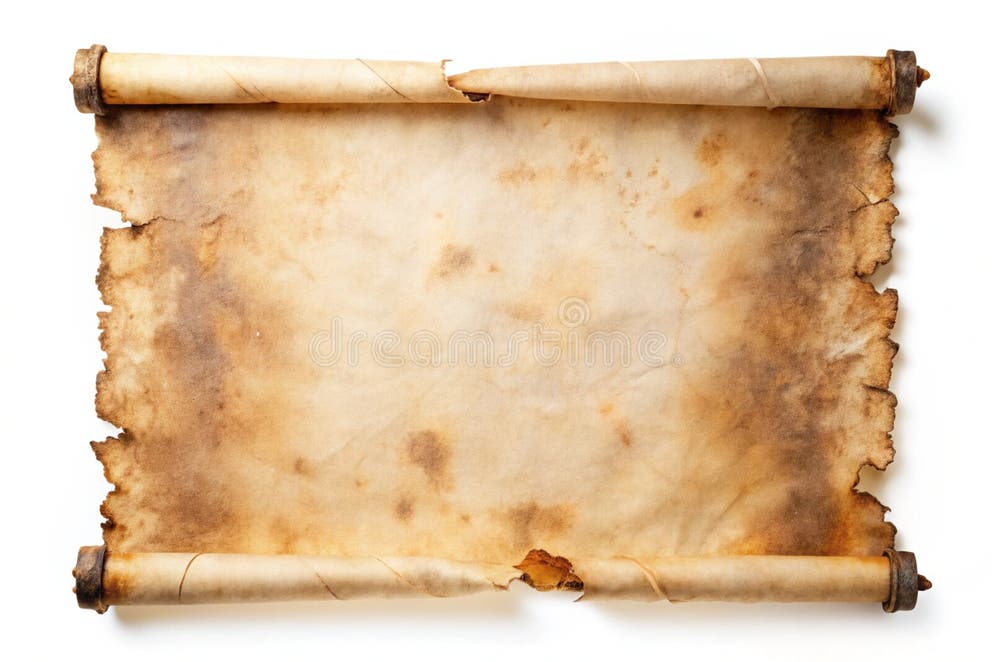 Old Worn Paper Sheet and Scroll Isolated on White Stock Illustration ...