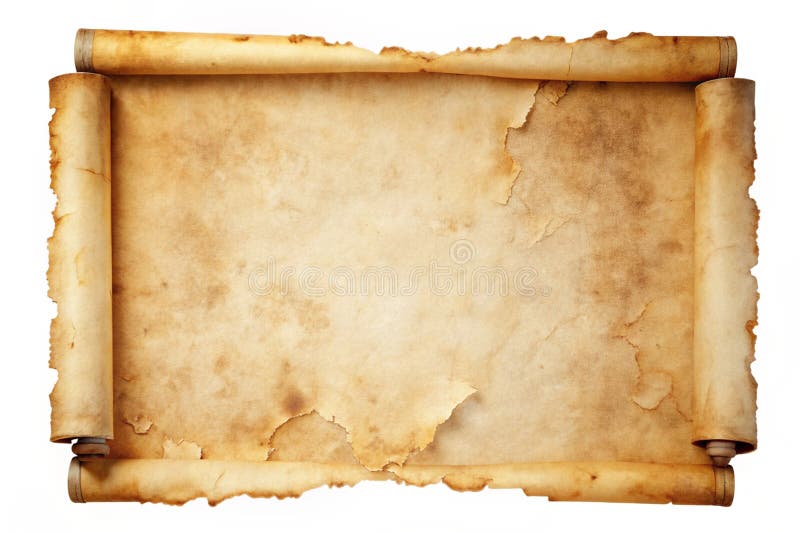 Old Worn Paper Sheet and Scroll Isolated on White Stock Illustration ...