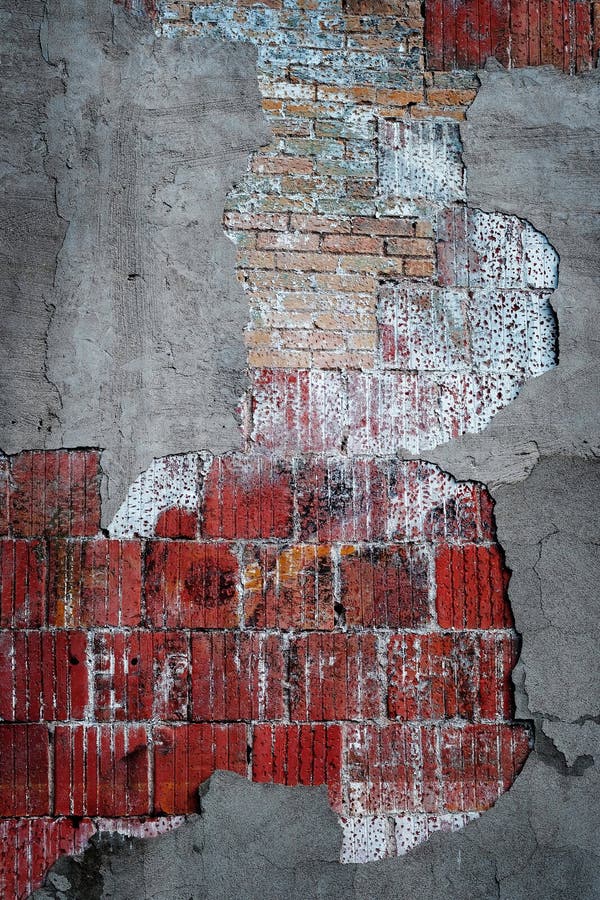 Old Worn Plaster Over Bricks on Building Wall with Texture and Colors ...